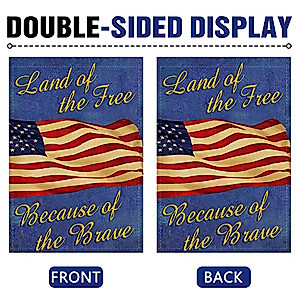 Dyrenson Home Decorative Outdoor 4th of July Patriotic Memorial Day Garden Flag Double Sided, Land of The Free Because of The Brave House Yard Flag, 9/11 Decorations, USA Holiday Outdoor Flag 12 x 18