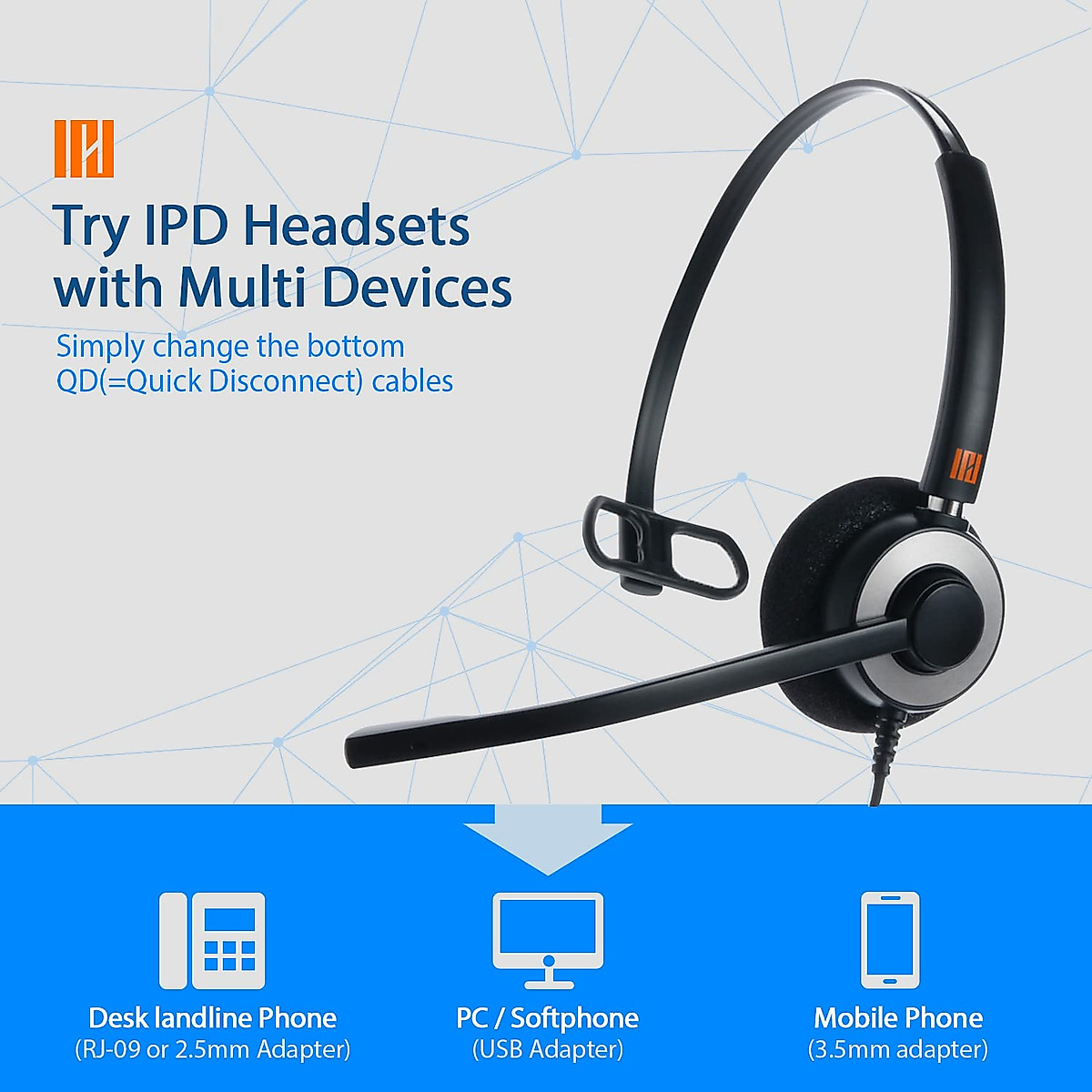 IPD IPH-160 Phone Headset with Noise Cancelling Microphone for Office and Call Center-Compatible with Avaya 1608 1616 9601 9608 9611 9611G 9620 9621 9630 9631 9640 9641 9650 9670 J139 J159 J169 J179