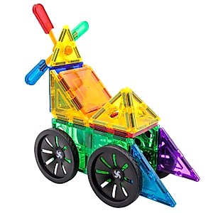 PicassoTiles 20 Piece Magnetic Building Blocks with Detachable Wheels and Windmill Click-in Inserts Magnet Construction Toy Car Set STEM Learning Kit Educational Playset Child Brain Development PT20R