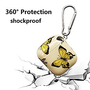 Butterfly AirPods Soft TPU Case for Airpods 2 Cover Portable Cute Flower Airpod Vivid Case for Apple AirPods 1 & 2 Protective Shockproof Case with Keychain (Yellow Butterfly)