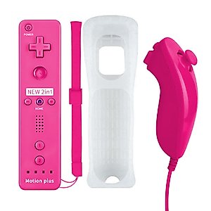 QUMOX Controller for Ntdo Wii, Built in Motion Plus Remote and Nunchuck Controller Compatible with Wii and Wii U + Silicon Case Pink