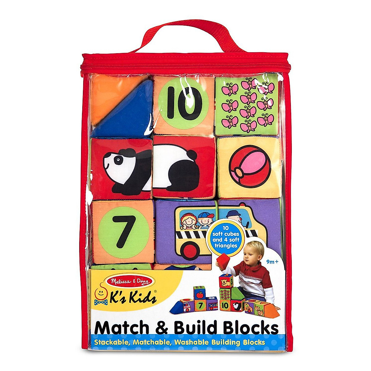 Melissa & Doug Matching & Build Blocks: K's Kids Baby Toy Series & 1 Pair of Baby Socks Bundle (09167)