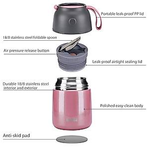 MAXSO 2 Pack Soup Thermo for Hot & Cold Food for Kids Adults, Vacuum Insulated Food Jar Thermal Lunch Containers, Travel Food Flask with Spoon (24 oz,17 oz) (Pink)