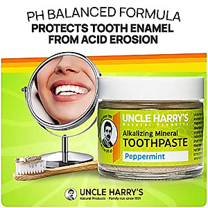 Uncle Harry's Peppermint Remineralizing Toothpaste | Natural Whitening Toothpaste Freshens Breath & Promotes Enamel | Vegan Fluoride Free Toothpaste (4 Pack)