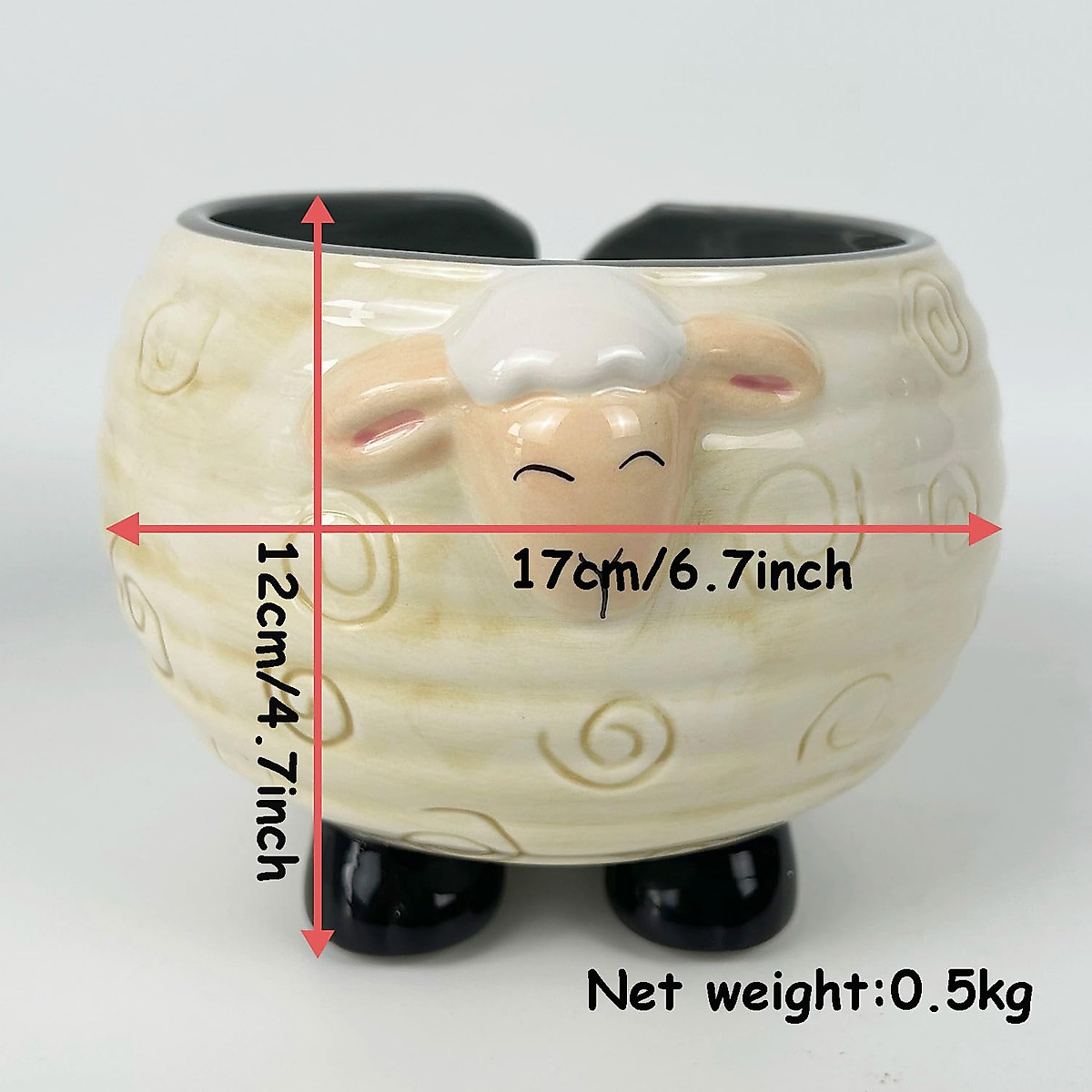 Ceramic Wool Holder, Sheep Shape Handmade Craft Knitting Bowl, Yarn Storage Bowl with Holes, 6.7x4.7inch Knitting Sewing Yarn Holder Cartoon Crochet Bowl for Christmas Day