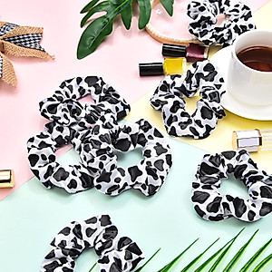 20 Pieces Cow Print Scrunchies Cow Hair Scrunchies Woman Scrunchy Hair Ties Elastic Silk Satin Scrunchies Hairband Scrunchy Ponytail Holder for Player Team Party Hair Accessories(Black)