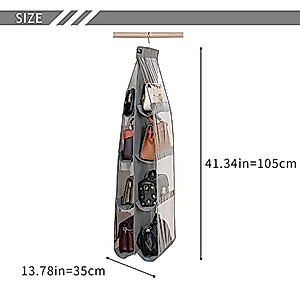 zebricolo, Purse Organizer Closet, 2 Pack, Purse Hanger Closet, 8 Pockets, Bag Organizer for Closet, Larger Pockets, Purse Organizer for Closet, Metal Hooks, Purse Storage Organizer, Gray