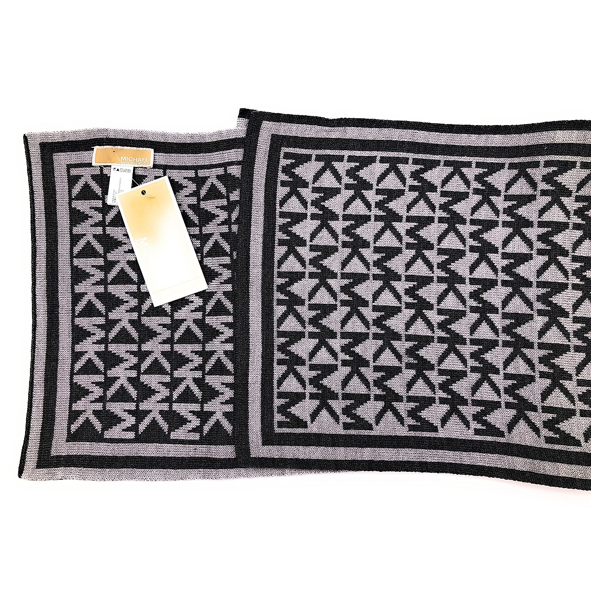 Michael Kors Bordered MK Logo Print Muffler Scarf (Pearl Heather)