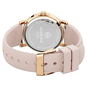 GOLDEN HOUR Waterproof Nurse Watch for Medical Professionals, Students Women Men - Military Time Luminouse Easy Read Dial, 24 Hour with Second Hand, Colorful Silicone Band in Rose Gold Champagne
