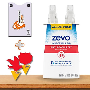Zevo Instant Action Multi-Insect gets Ride Ants, roaches and More, Indoor Outdoor Use, Bio-Selective Pet + (1) Card Protector Venancio’sSticker & Sticky Fruit Trap (Zevo 12oz - Pack of 2)