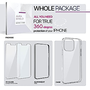 FlexGear Case for iPhone 14 with 2X Tempered Glass Screen Protectors [Full Protection] - Crystal Clear