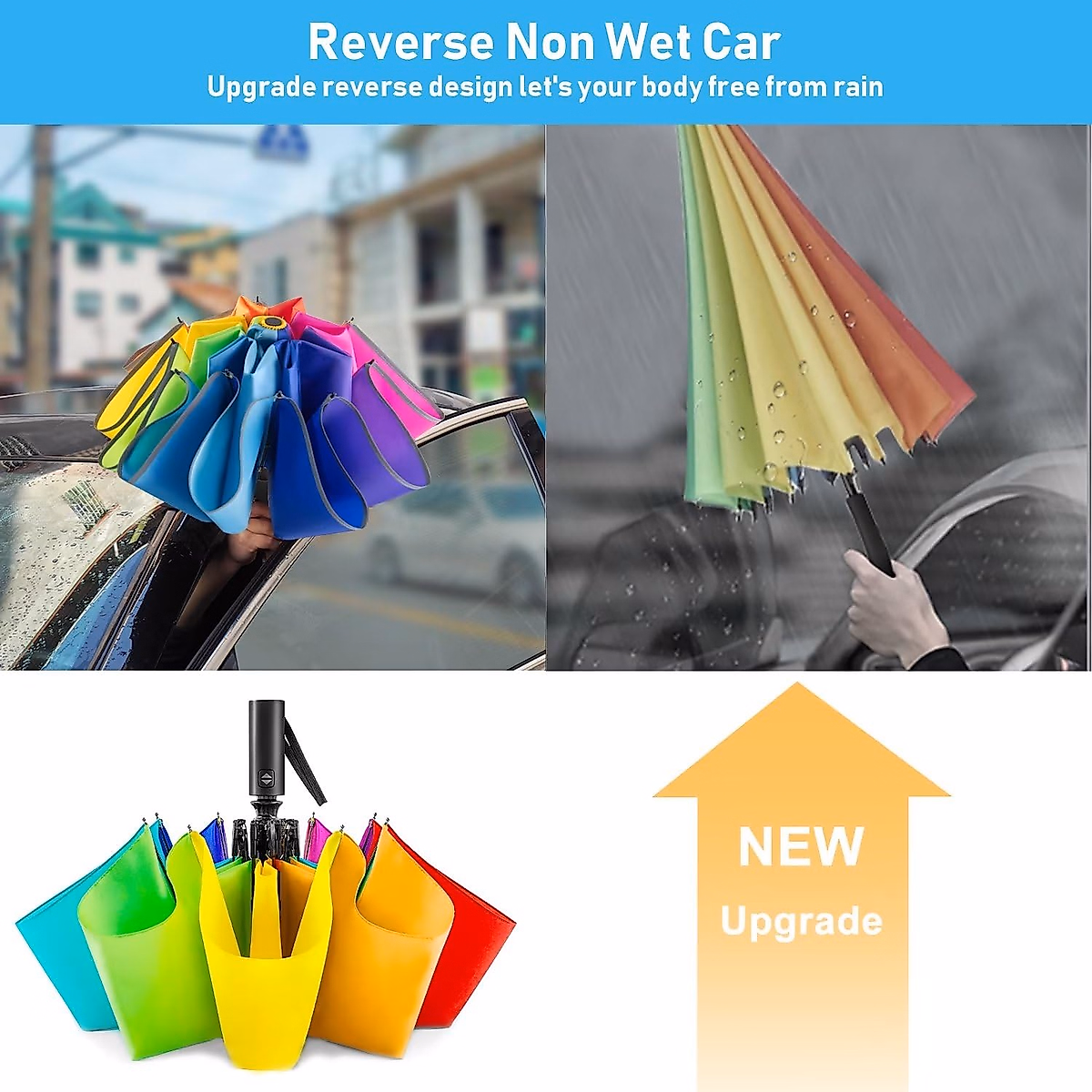 LEAGERA Rainbow Umbrella for Adults - 42inch - Automatic Folding Travel Umbrellas for Rain&Sun, Small, Compact and Portable Backpack Umbrellas