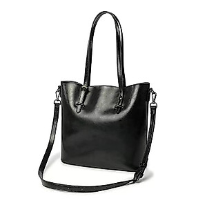 Black Vegan Leather Tote Bag - Large Shoulder Bag with Zipper and Inside Lining