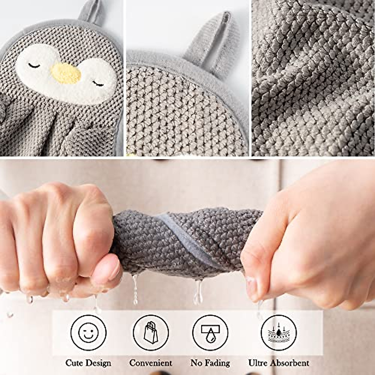 BATTILO HOME 6 Pack Cute Kids Hand Towels with Hanging Loop, Toddler Hanging Hand Towels Microfiber Hand Towels for Bathroom Kitchen Home