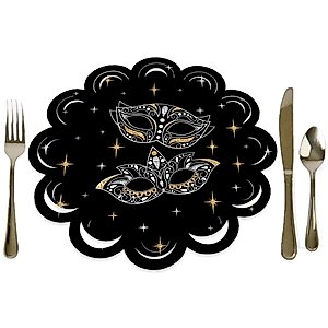 Big Dot of Happiness Masquerade - Venetian Mask Party Round Table Decorations - Paper Chargers - Place Setting for 12