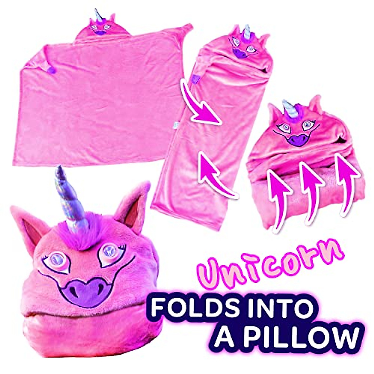 Bright Eyes Blanket 2023 Version Super Soft Blanket for Kids with LED Lights - Hooded Blanket, Robe, Comfy Throw Blanket, Unicorn; Warm Fuzzy Blanket, Animal Blanket, Machine Washable