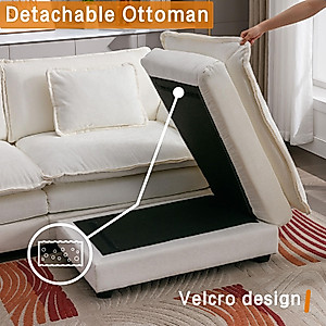 Houjud 73.6" Convertible Sectional Sofa Couch, L Shaped Modern Chenille Loveseat Sleeper Sofa with Ottoman & Pillows, 2-Seat Comfy Cloud Sofa Couch for Living Room, Small Spaces (Beige)