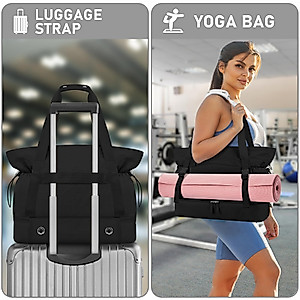 ETRONIK Gym Bag for Women, Yoga Mat Bag with Water Bottle Bag, 40L Weekender Overnight Bag with Shoe Compartment & Wet Pocket, Travel Duffle Bag Women for Yoga, Work, Hospital, Pilates and Gym, Black