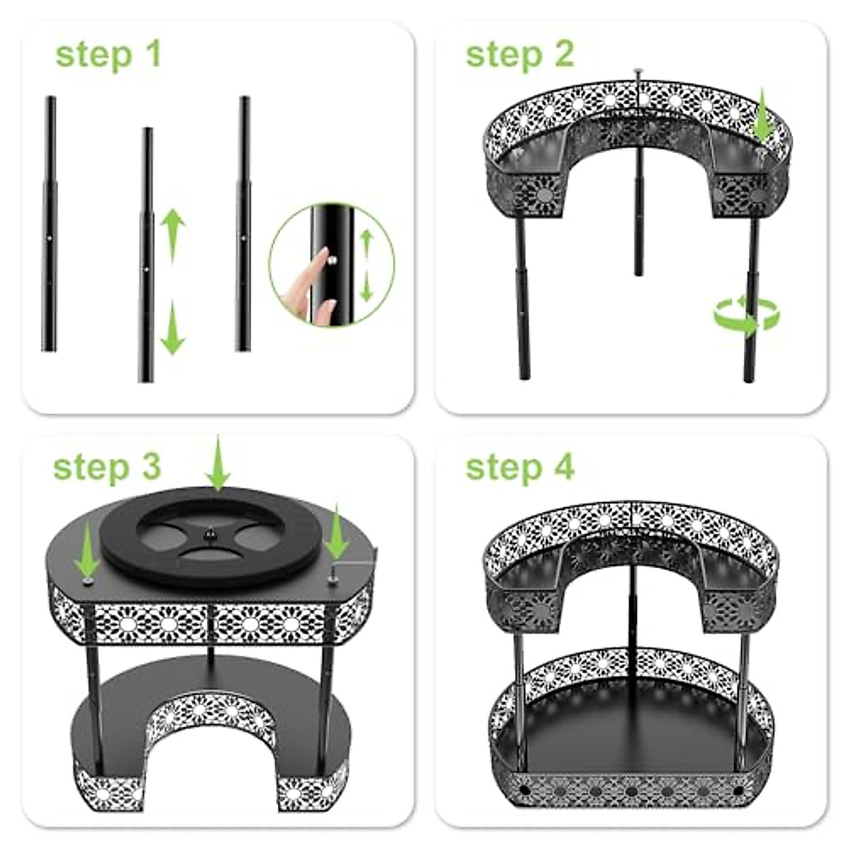 JBBTOOL 2 Tier Lazy Susan Organizer, Metal Turntable Spice Rack, 12-inch Adjustable Rotating Lazy Susan for Cabinet Pantry Kitchen Countertop Dining Table Cupboard Vanity Storage Bathroom