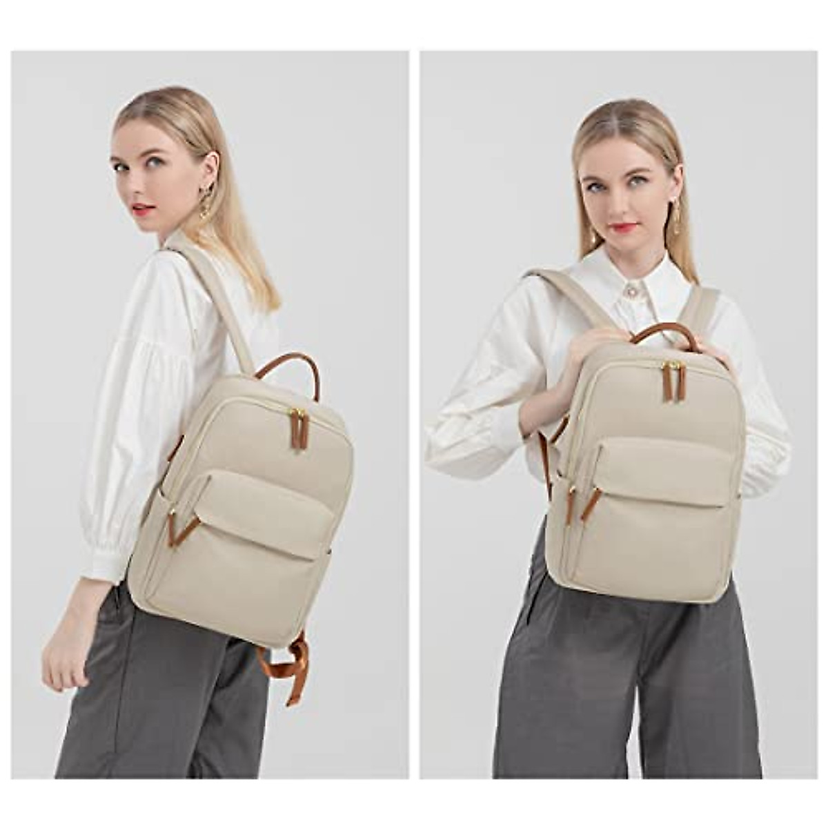 Mn&Sue Nylon Backpack Purse for Women Lightweight Travel Bag Fashion Design Ladies Shoulder Purse Casual Daypack School Work Bag (#A Beige)