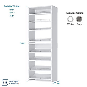 Closet Shelves Tower - Modular Closet System With Shoe Shelves (8) - Corner Closet System - Closet Organizers And Storage Shelves (White, 31.5 inches Wide) Closet Shelving