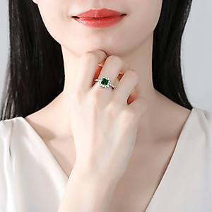 VIKI LYNN 925 Sterling Silver Synthetic Emerald Halo Wedding Engagement Band Ring for Women