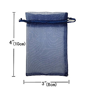 COTOSEY Sosam 100PCS 3x4 Inches Organza Drawstring Pouches Jewelry Party Wedding Favor Gift Bags (3x4, Navy Blue)