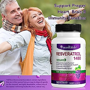 Resveratrol 1,480MG with Quercetin 90 Capsules - Vegan Trans-Resveratrol Antioxidants for Healthy Aging, Immune System, Cardiovascular & Joint Support - Improving Fatigue, Memory and Brain Function