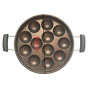 Appam Patra Non-Stick Appam Pan Maker 2 Side Handle with Glass Lid Paniyaram Gas stove Compatible Appachetty Paniyaral Pan