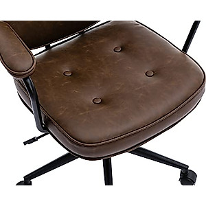 DUOMAY Retro PU Leather Office Computer Desk Chair with Armrest, Modern Mid Back Swivel Task Chair Rolling Adjustable Office Guest Chair for Home Office, Brown