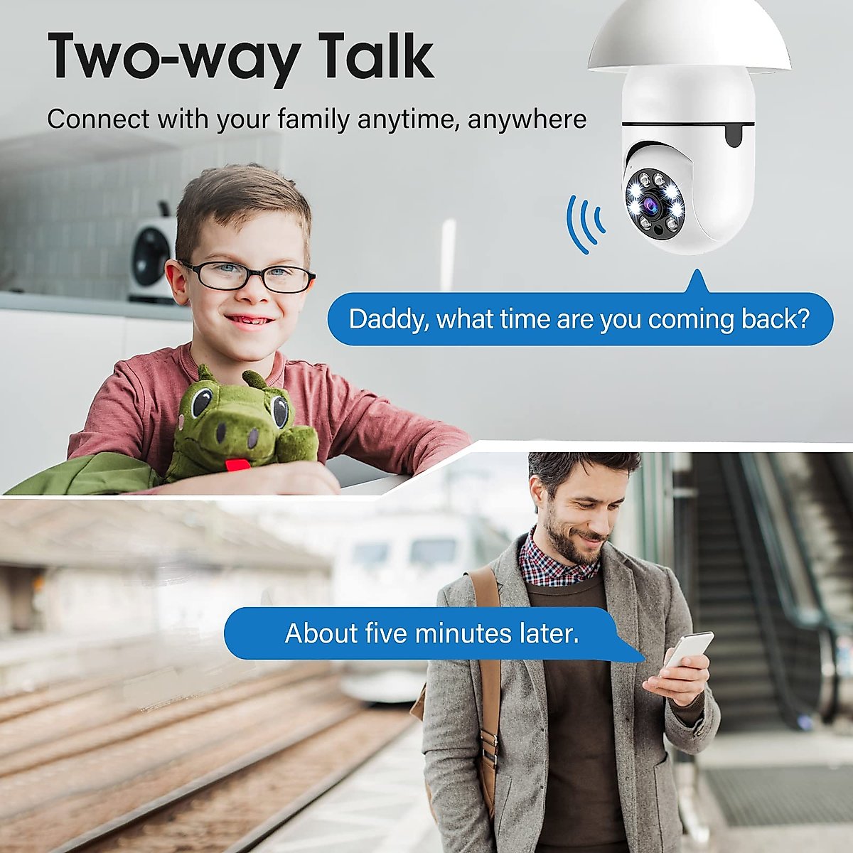 Yihoume Upgraded,Wireless Light Bulb Security Camera, 360°Panoramic 2K Surveillance Cam 2.4GHz Camera with Motion Detection Alarm Night Vision Two-Way-Talk Phone Remote View Indoor (2 Pack)