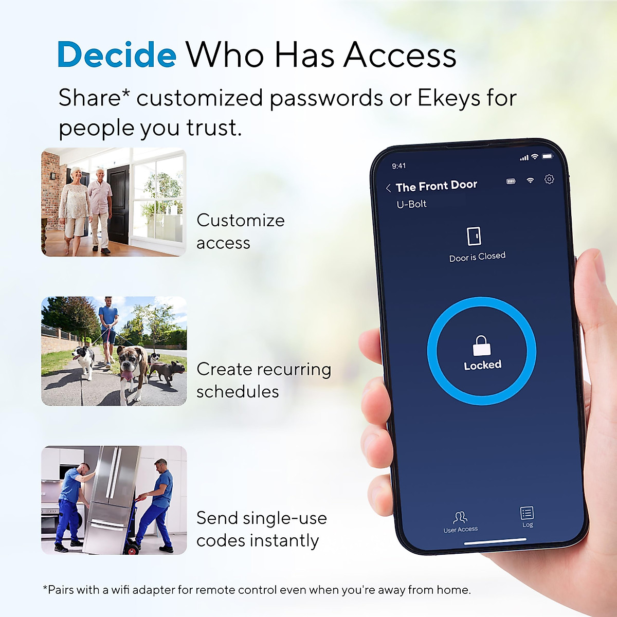 ULTRALOQ U-Bolt Smart Lock with Bridge WiFi Adaptor, 5-in-1 Keyless Entry Door Lock with WiFi, Bluetooth and Keypad, Smart Door Lock Front Door- Satin Nickel