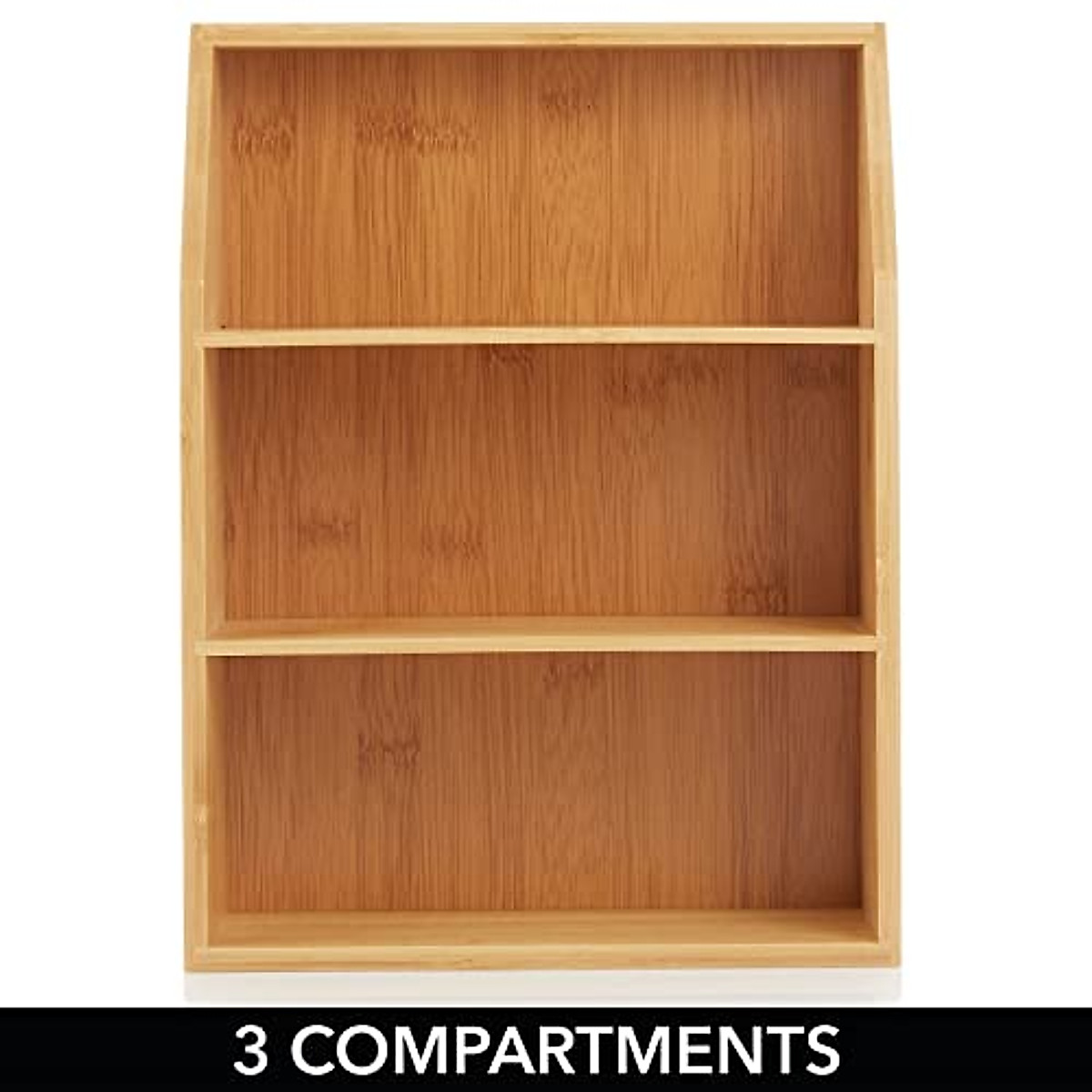 mDesign Bamboo Wood 3 Tier Counter Organizer Bin, Multi-Compartment Storage Box for Bathroom, Cabinets, Shelves, Countertops; Holds Vitamins, Bath Bombs, Cosmetics, Echo Collection - Natural