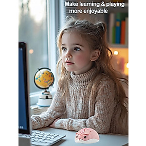 Wireless Mouse Pink Bluetooth Cute Hamster Shape Kawaii Portable Silent Lightweight Quiet Cordless Gaming Mice for PC Laptop Computer Mac iPad Pro MacBook Pro/Air Kids Women Men Gift(No Receiver)