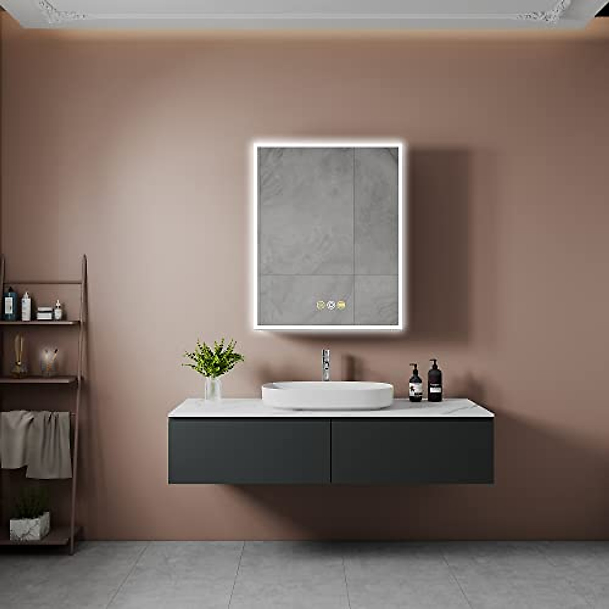 tunuo Black Medicine Cabinets for Bathroom with Mirror, 24”W x 30”H Surface Wall Mounted LED Medicine Cabinet with Lights, Defogger, Dimmer, Outlets & USB, Single Door