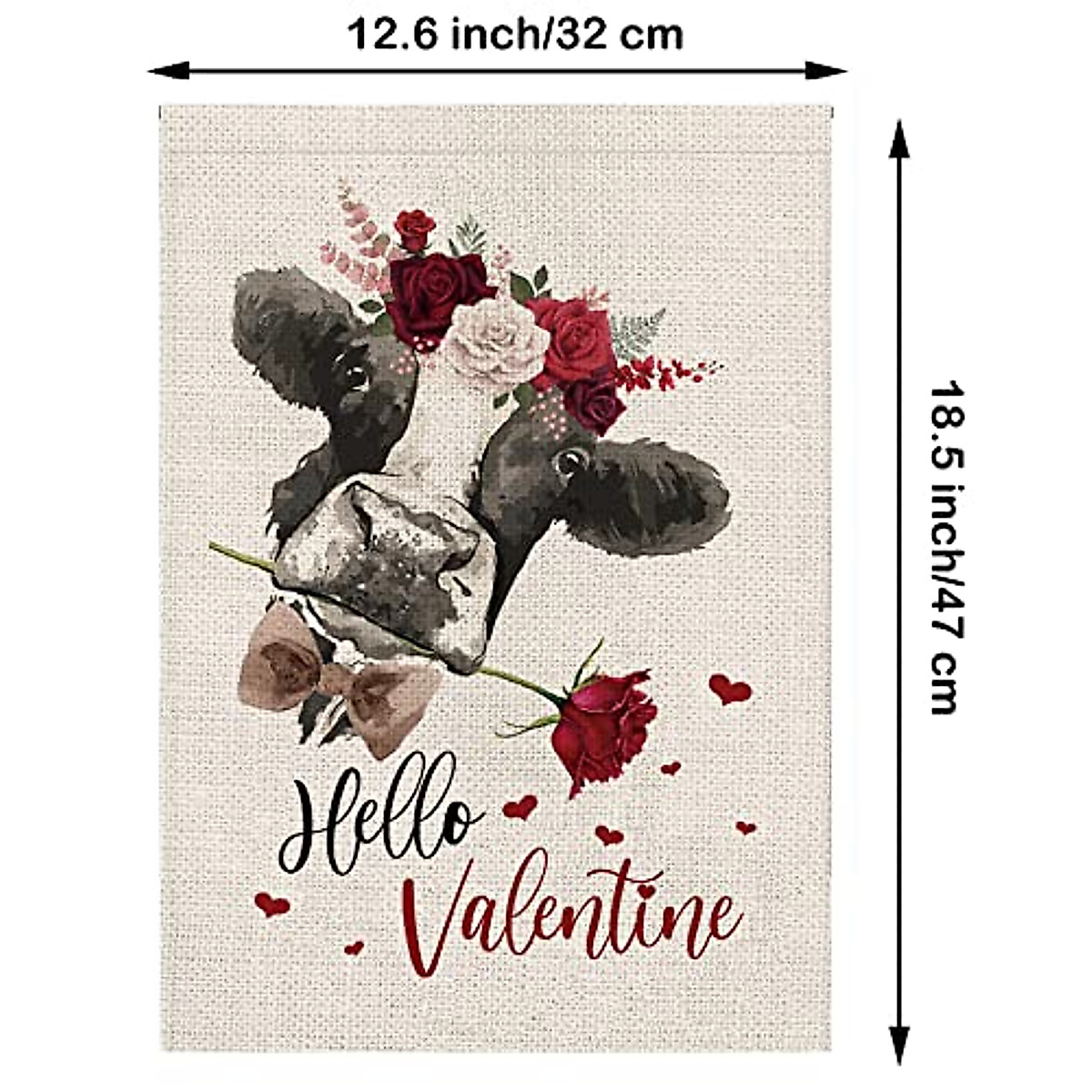 Welcome Valentine's Day Garden Flag Cow Rose Flower 12.5 x 18 Inch Vertical Double Sided Flag Holiday Outside Yard Decoration Anniversary Wedding Farmhouse Valentines Day Decor