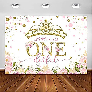 Avezano Gold Crown Princess 1st Birthday Backdrop Miss Onederful Photography Background Blush Pink and Gold Little Princess First Birthday Party Decoration (7x5ft)