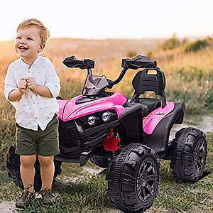 OTTARO 12V Ride on ATV 2 Seater, 4 Wheeler Electric Quad for Kids 3-8 w/ 17" Length Seat, LED Lights, 2 Speeds, Soft Braking, Rear Pedal & Backrest (Pink)