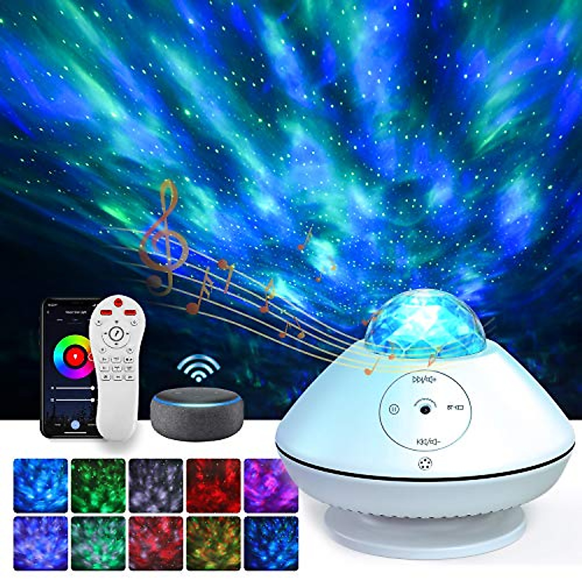Star Projector Night Light Projector with Remote Control LED Galaxy Ocean Wave Projector Bluetooth Music Speaker for Bedroom, Game Rooms, Party, Home Theatre, Night Light Ambiance, EURPMASK