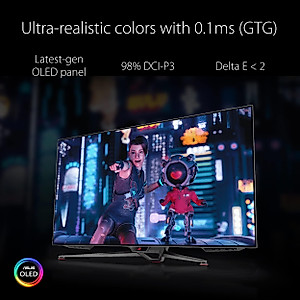 ASUS ROG Swift 47.5” 4K OLED Gaming Monitor (PG48UQ)- UHD (3840 x 2160), 138Hz, 0.1ms, HDMI 2.1, True 10 bit, DCI-P3 98%, G-SYNC Compatible, DisplayPort, USB, Console Ready, Remote Control, Anti-Glare