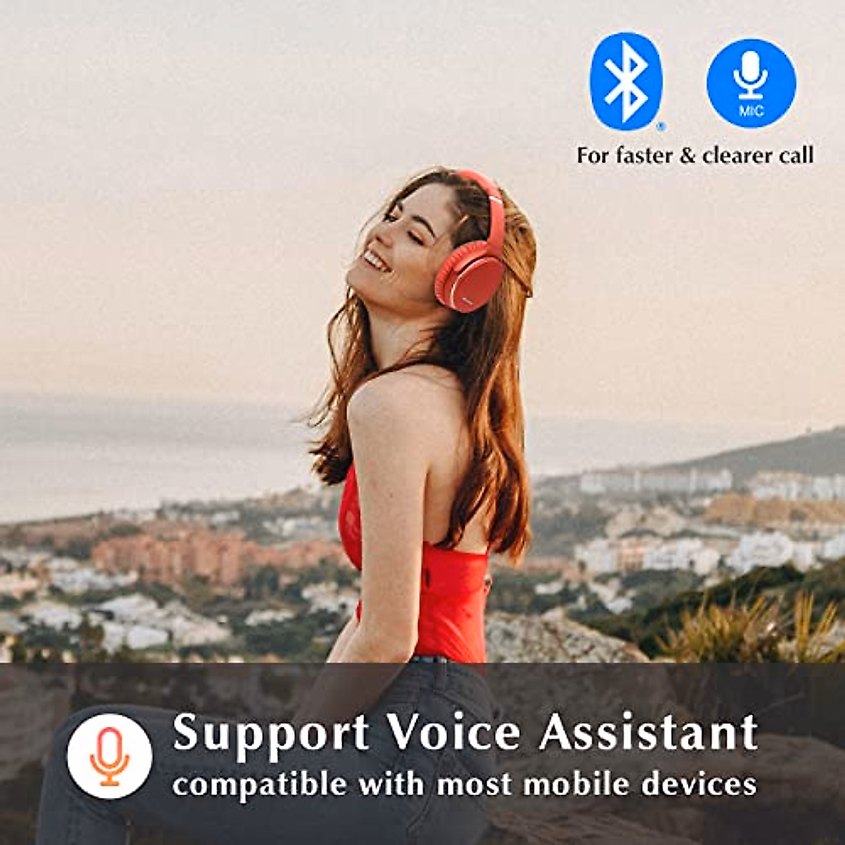 Srhythm NC35 Noise Cancelling Headphones Wireless Bluetooth 5.0, Fast Charge Over-Ear Lightweight Headset with Microphones, Mega Bass 50+ Hours’ Playtime