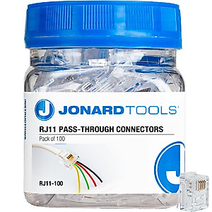 Jonard Tools RJ11-100 CAT3 RJ11 Pass-Through Connectors for Telephone Cables (Pack of 100)