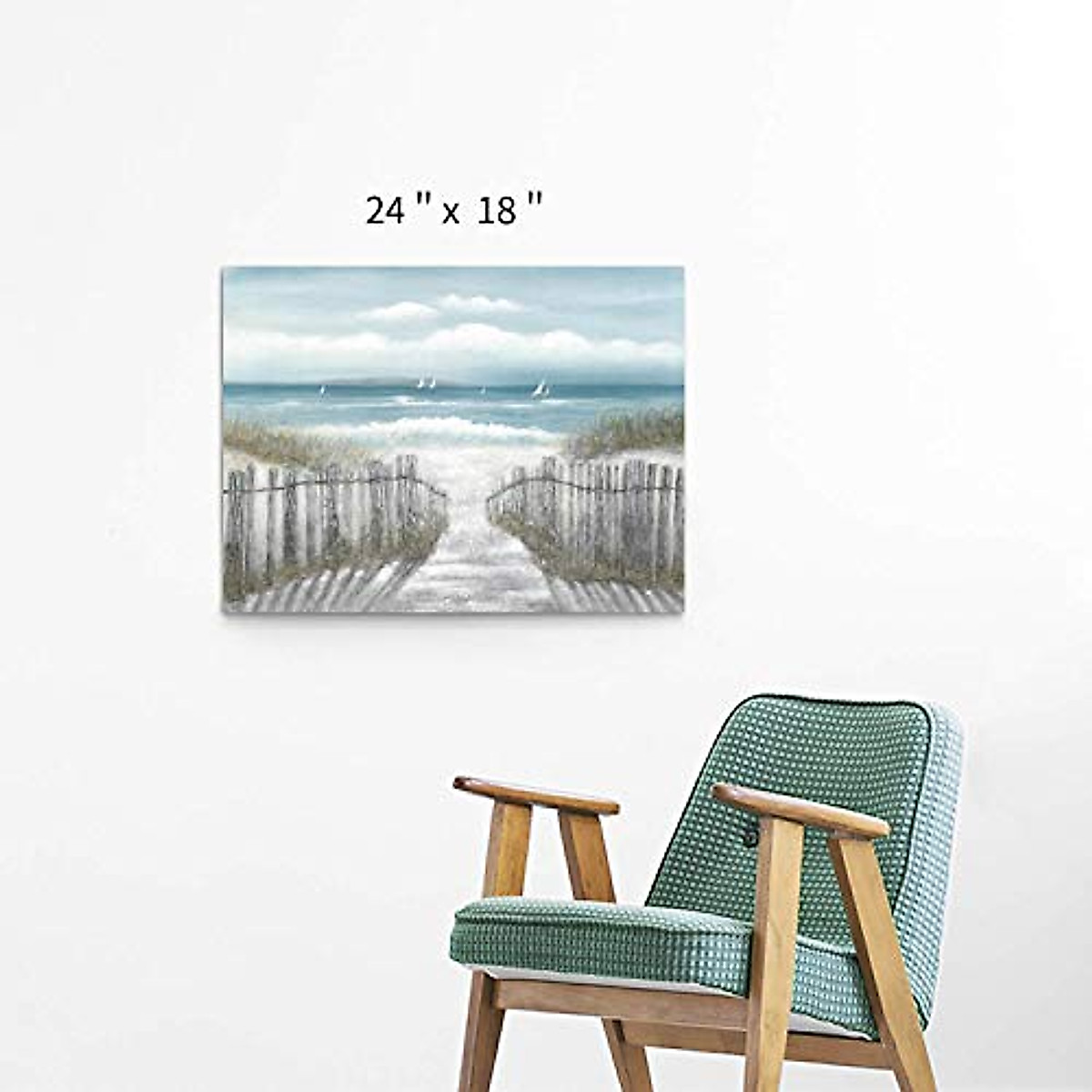 Beach Picture Coastal Wall Art: Blue Abstract Seascape Artwork Sandy Path Canvas Painting for Bedroom (24"W x 18"H,Multi-Sized)