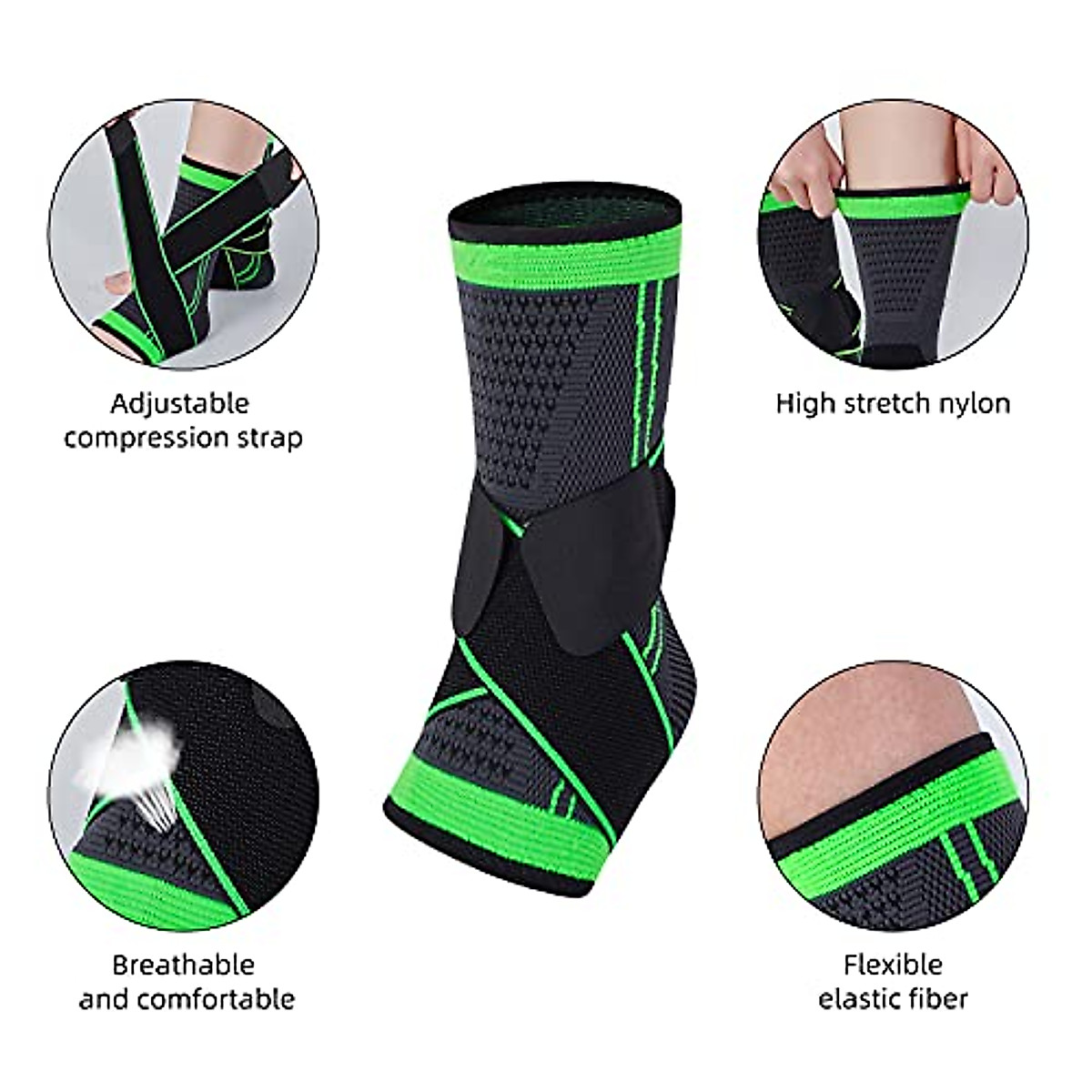 Ankle Support Braces (1Pair), Breathable Ankle Compression Sleeves with Adjustable Wrap,Elastic Ankle Brace Stabilizer for Plantar Fasciitis,Achilles Tendonitis,Sprained Ankle Pain Swelling Relief