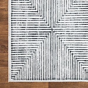 Bloom Rugs Caria Washable Non-Slip 9x12 Rug - Ivory/Black Striped Area Rug for Living Room, Bedroom, Dining Room, and Kitchen - Exact Size: 9' x 12'