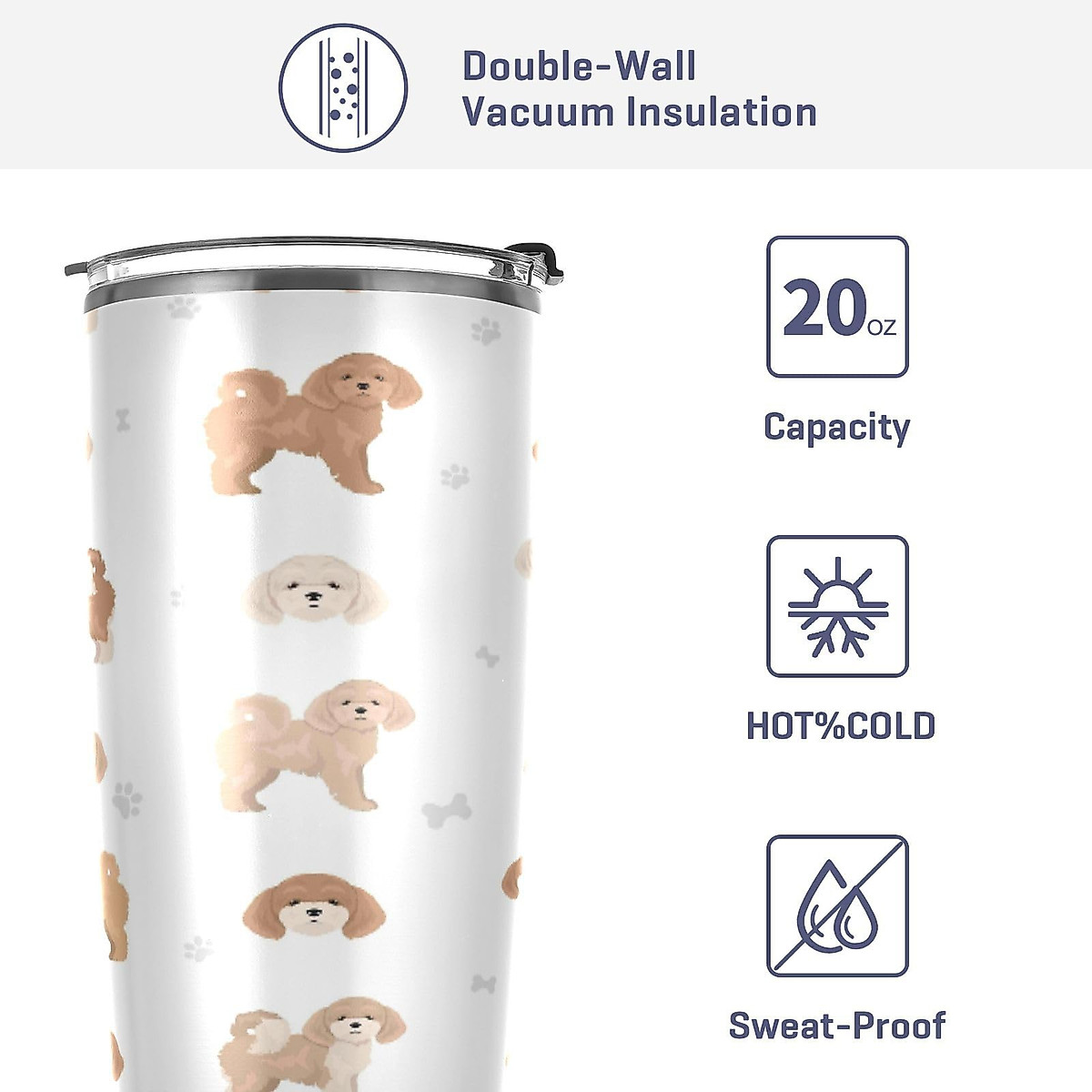 Bichpoo Bichon Frise Dog Pup Tumbler Stainless Steel Insulated Cup Travel Mug for Coffee Double Wall Vacuum Thermos with Straw and Lid 11oz