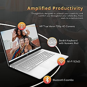 HP 17.3'' FHD （1920 x 1080） Business Laptop, Intel Core i5-1235U, 16GB RAM, 1TB PCIe SSD, Intel Iris Xe Graphics, Backlit Keyboard, HD Camera, Bluetooth, Win 11 Pro, Silver, (renewed)