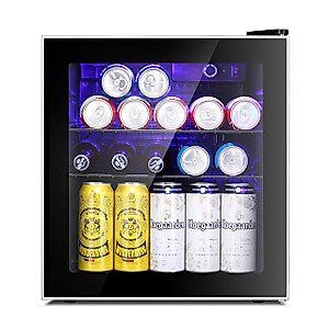Antarctic Star Mini Fridge Cooler 68 Can Beverage Refrigerator Glass Door for Beer Soda Wine Small Drink Dispenser Clear Front Door Removable for Home, Office or Bar, 1.5cu.ft., Silver