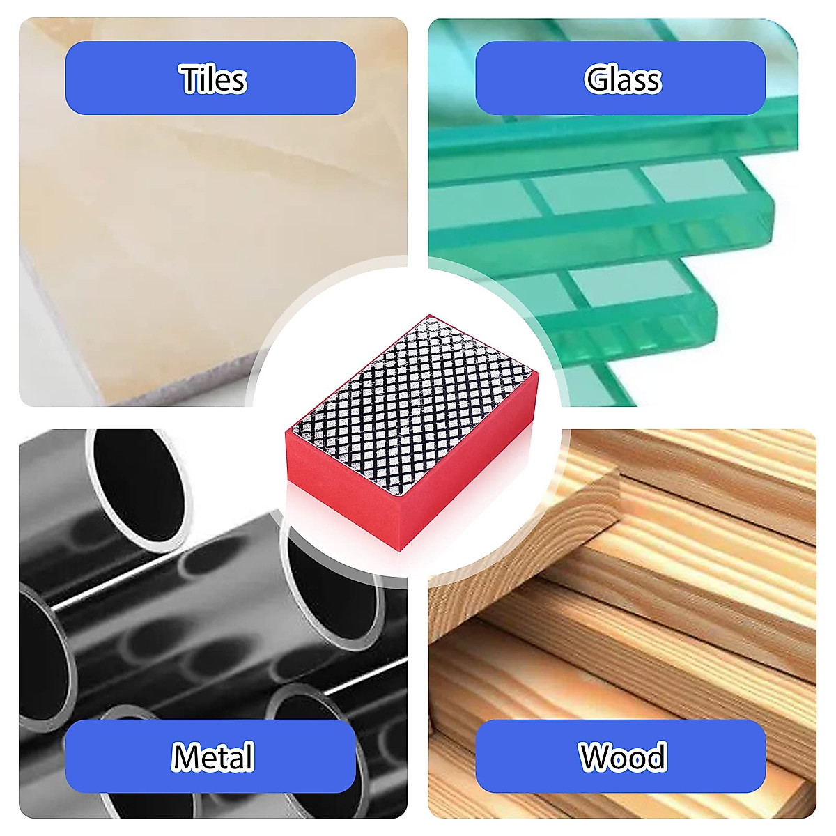 Diamond Hand Polishing Pad Sanding: 4pcs Diamond Sanding Pads, Diamond Polishing Pads Foam Backing, Tile Polishing Pads for Grinder, Sanding Blocks for Ceramic Tile Glass Grinding(Grit 60/100/200/400)