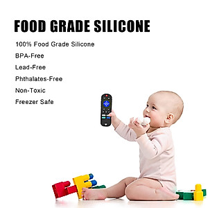 Silicone Baby Teething Toy Remote Control Shaped Baby Teether with a Cute Pacifier Clip Chain Soft Baby Chew Toys Early Sensory Education Molar Toy for Babies 3-18 Months (Black)